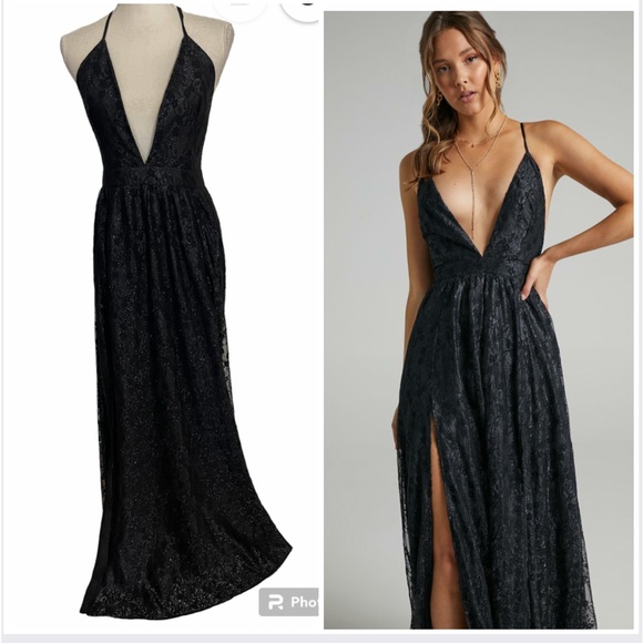 Showpo. | Dresses | Showpoo Black Lace Dress Slit | Poshmark